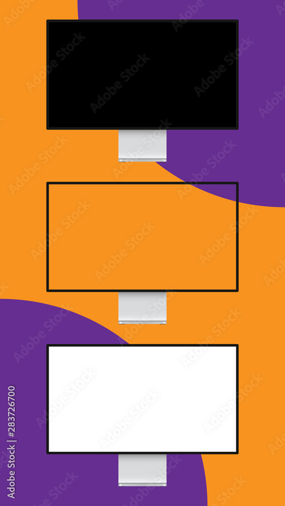 16:9 aspect ratio computer monitor mockup. Blank white and transparent ...