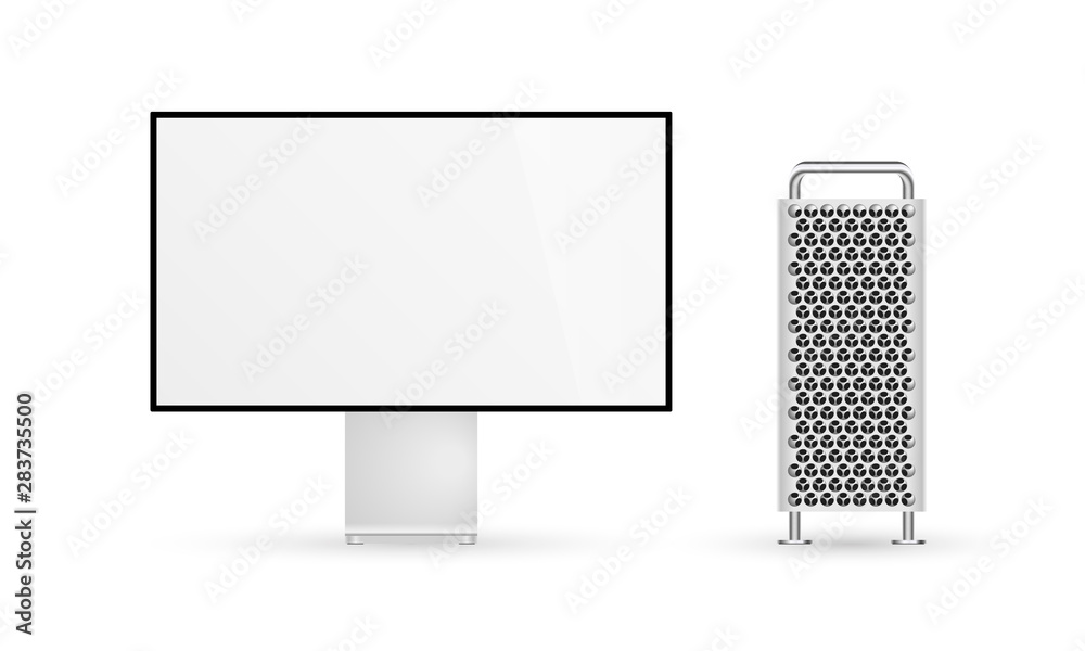 Realistic set computer desktop and monitor illustration vector ...