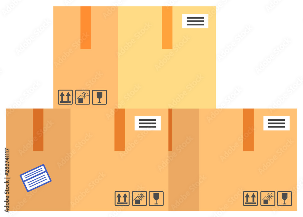 Packing product icon. Packing yellow boxes, package service ...