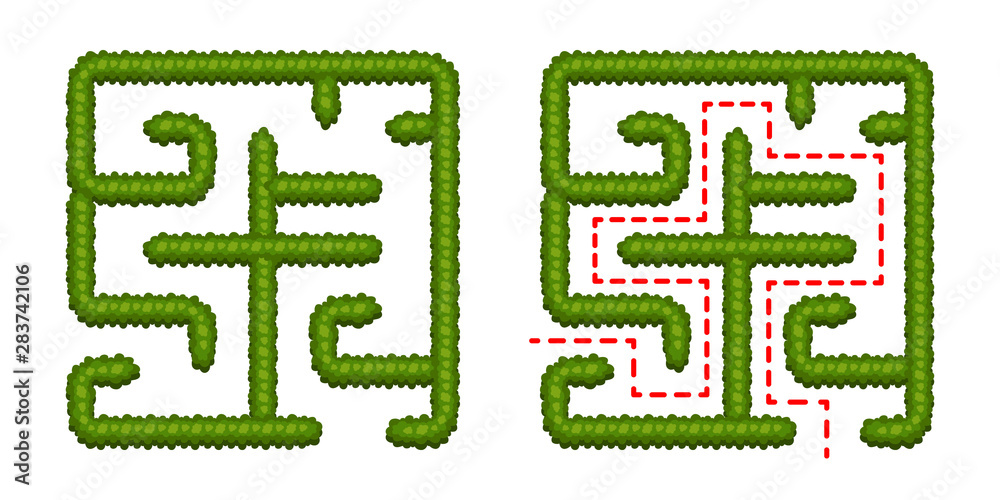 Education logic game bush labyrinth for kids. Find right way. Isolated ...