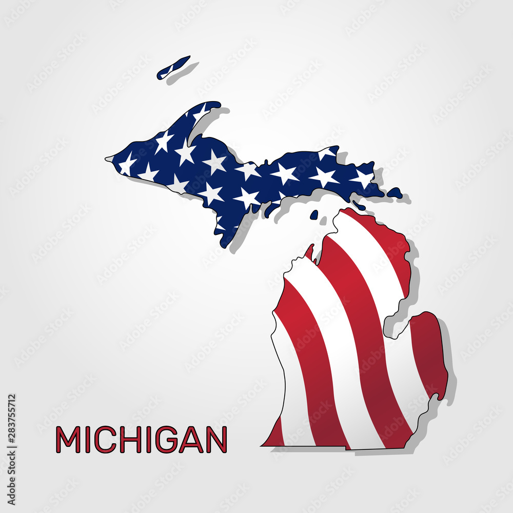 Map Of The State Of Michigan In Combination With A Waving The Flag Of map-of-the-state-of-michigan-in-combination-with-a-waving-the-flag-of