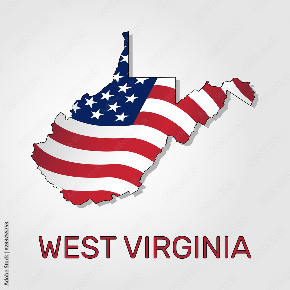 Map of the state of West Virginia in combination with a waving the flag ...
