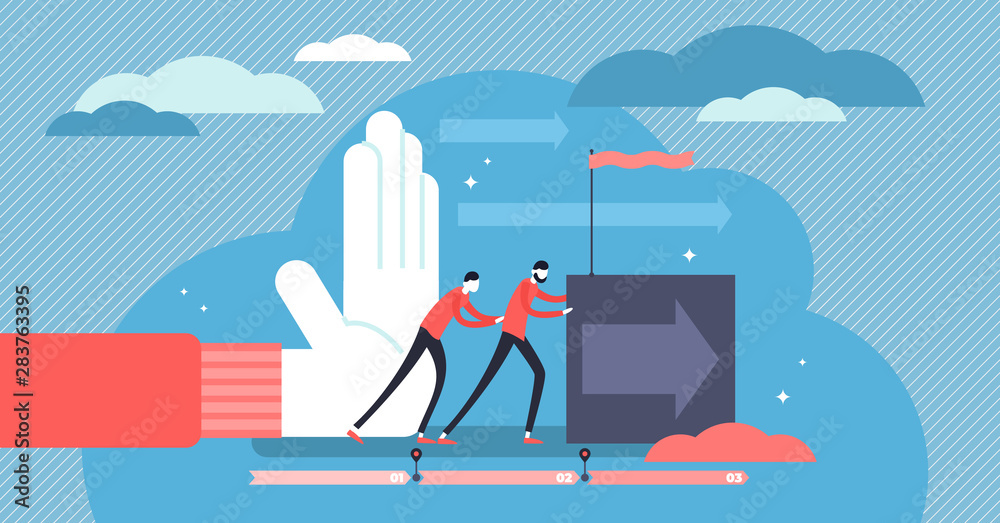 Push vector illustration. Flat tiny idea forward movement persons ...