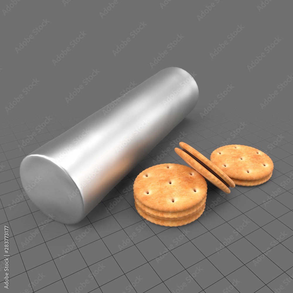 Round cookies with tin container Stock 3D asset | Adobe Stock