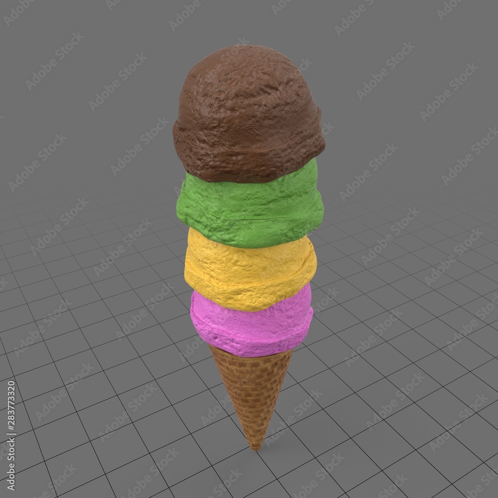 Stylized ice cream scoops with cone Stock 3D asset | Adobe Stock