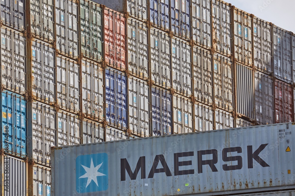 ROTTERDAM, THE NETHERLANDS - SEPTEMBER 15, 2017: Maersk containers ...