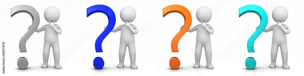 asking question man question marks interrogation points white stick ...