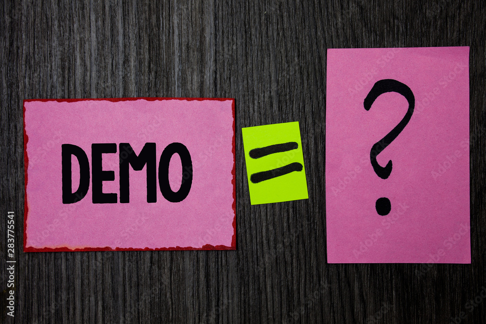 Writing note showing Demo. Business photo showcasing Trial Beta Version ...