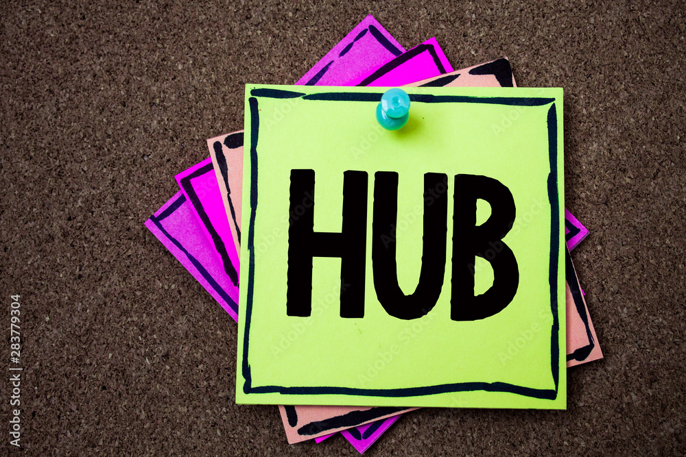 Writing note showing Hub. Business photo showcasing Device connecting ...