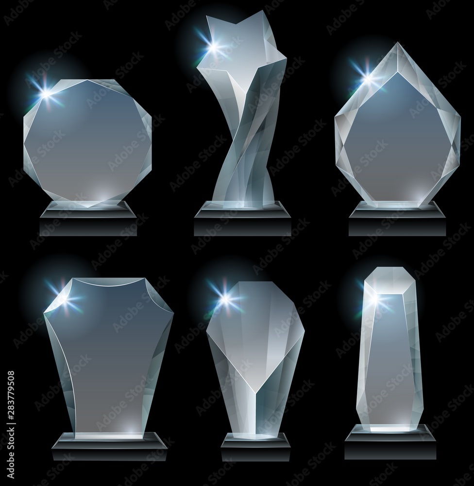 Vecteur Stock Transparent trophy awards. Glass award on stand, acrylic ...