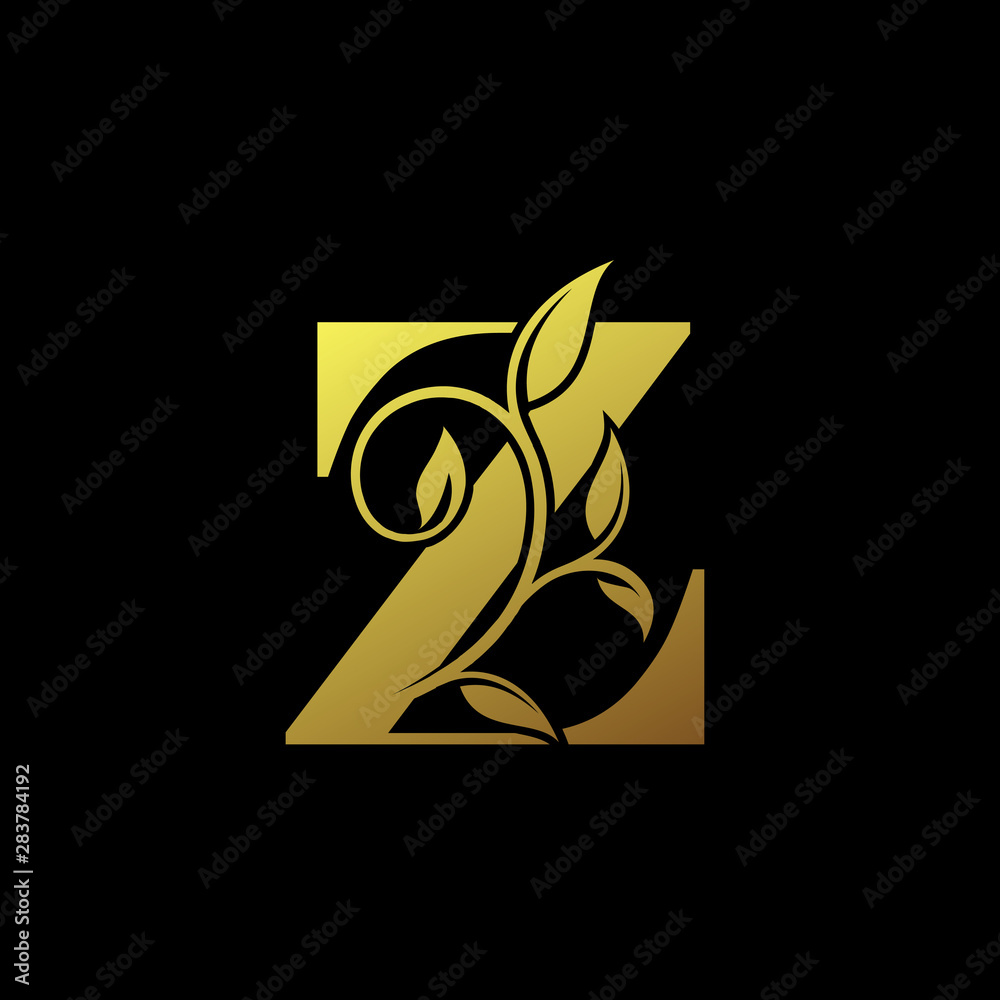 Z Gold Letter Logo With Luxury Floral Design. Vintage Z drawn letter ...