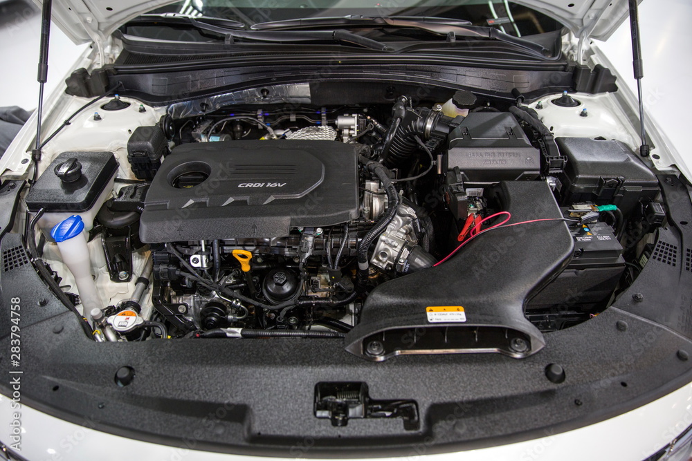 Detail of the Kia car. Kia Motor Corporation headquartered in Seoul is ...