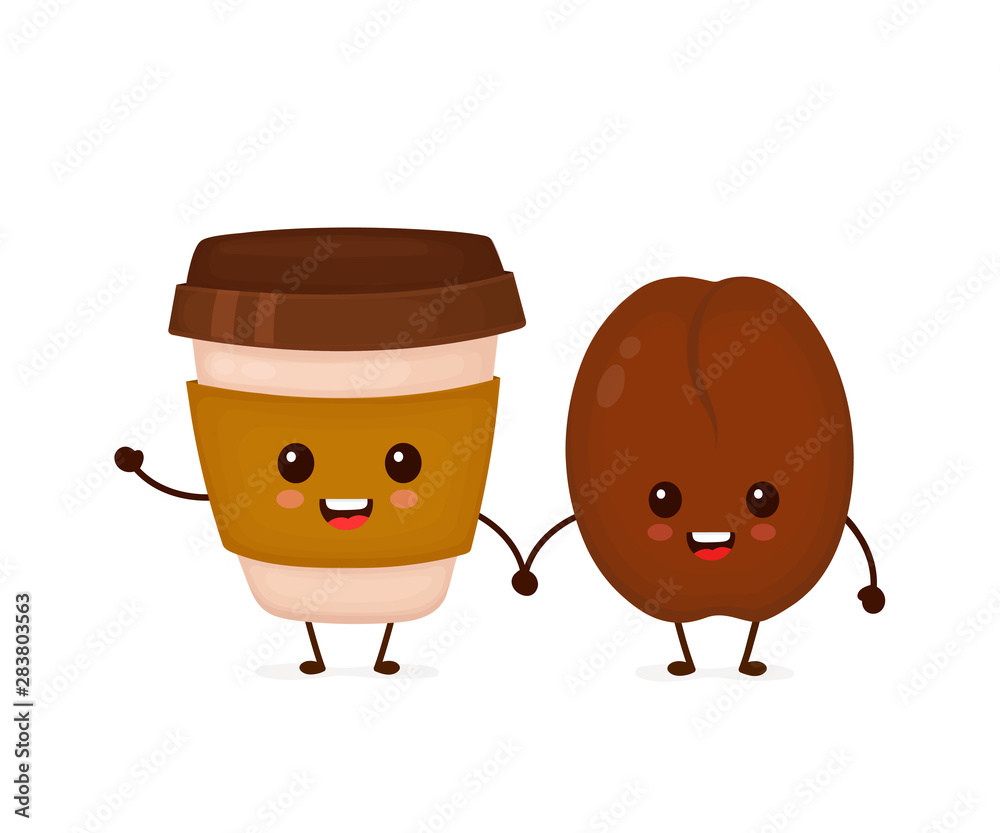 Happy cute coffee bean and paper coffee cup Stock Vector | Adobe Stock