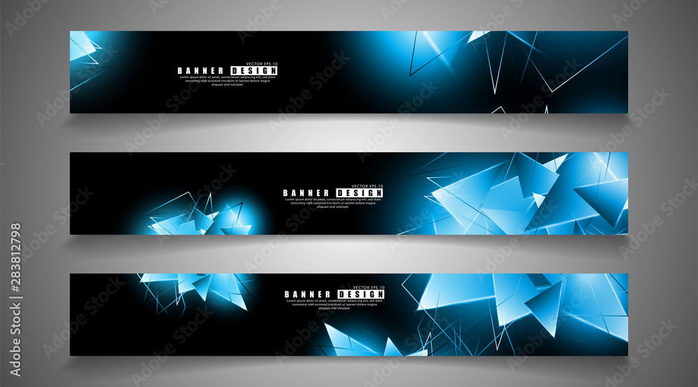 banner collection. abstract background with luminous blue triangles ...