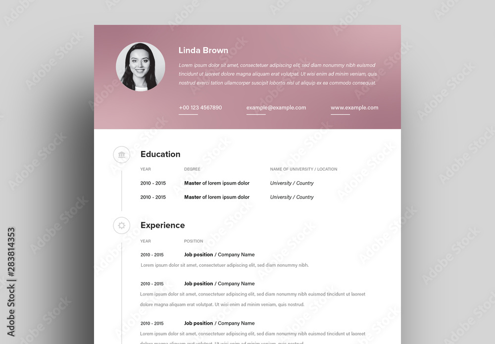 Resume Layout with Pink Gradient Header and Footer Elements Stock ...