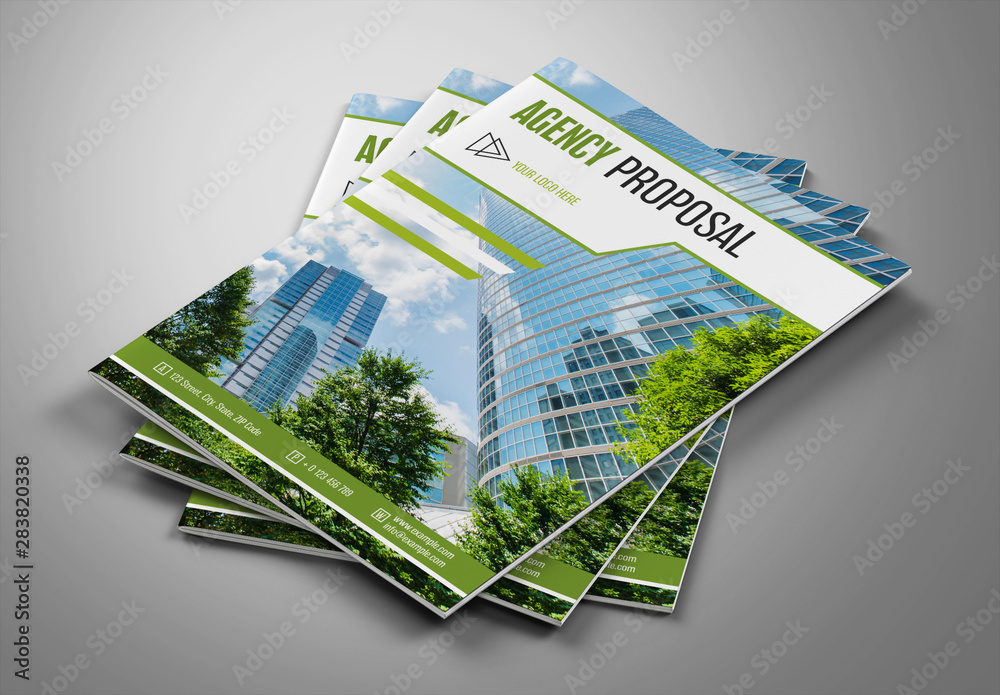 Proposal Booklet Layout with Green Accents Stock Template | Adobe Stock
