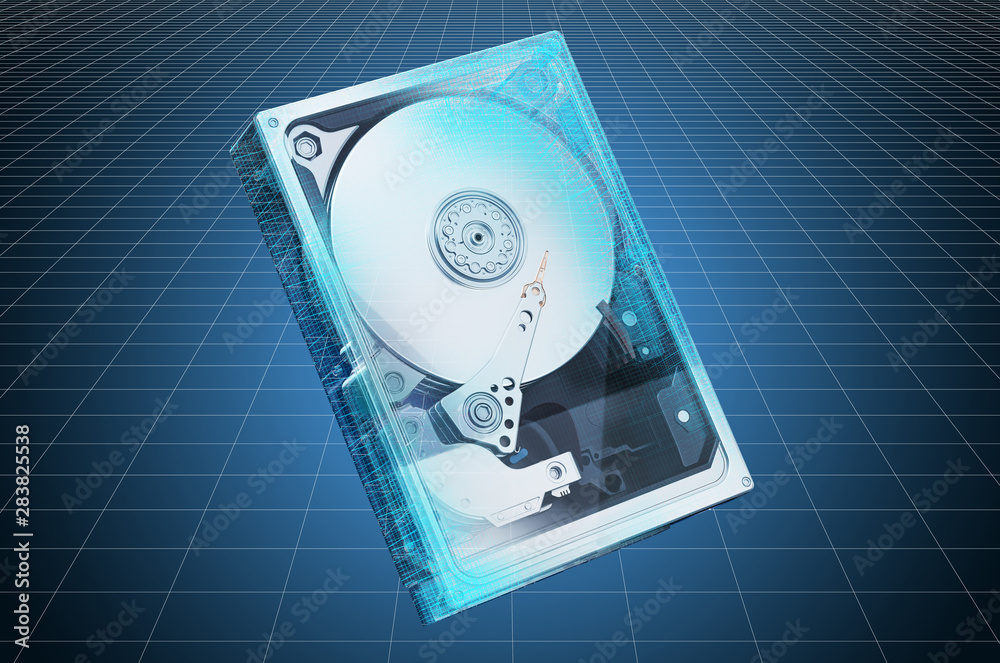 Visualization 3d cad model of Hard Disk Drive HDD, blueprint. 3D ...