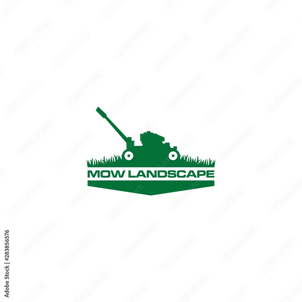 Green Mow Landscape Logo Design Vector Stock Vector | Adobe Stock