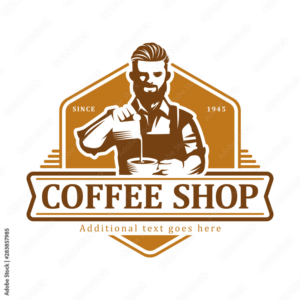 Coffee logo, vector coffee label badge or emblem on isolated white ...