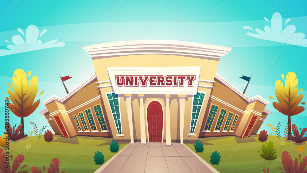 university campus building hall education for students cartoon vector ...