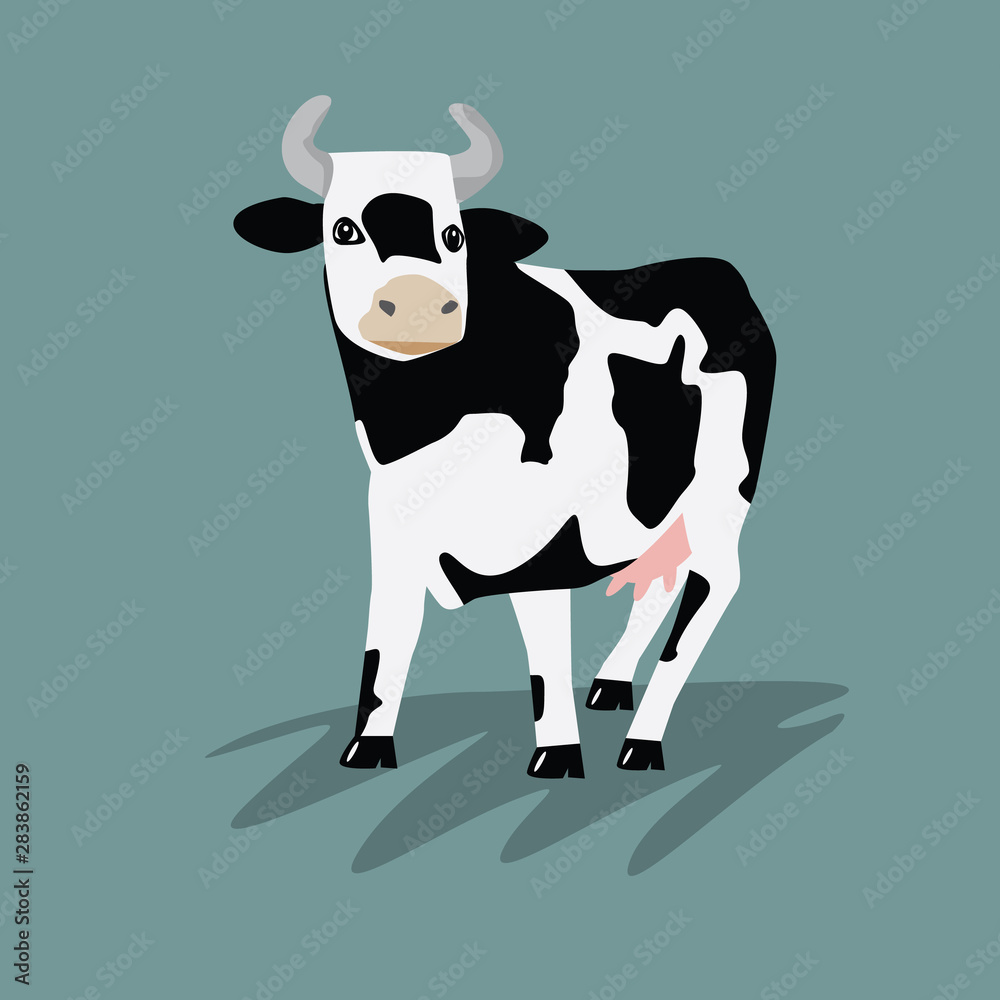 Cartoon cow standing with front view for your milky design. Vector ...