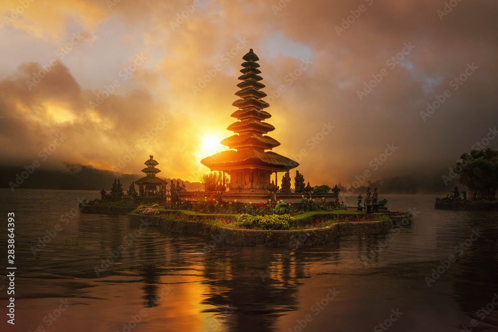 sunrise in Pura Ulun Danu Bratan temple Stock Photo | Adobe Stock