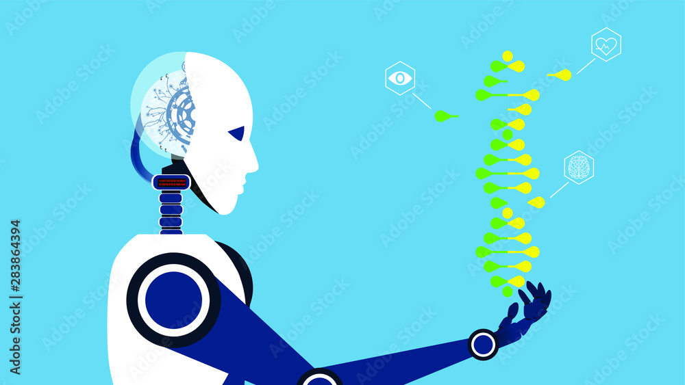 Future. Work of robots. CRISPR CAS9 - Genetic engineering. Illustration ...