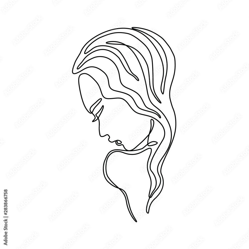 Girl profile continuous line drawing, woman abstract portrait, single ...