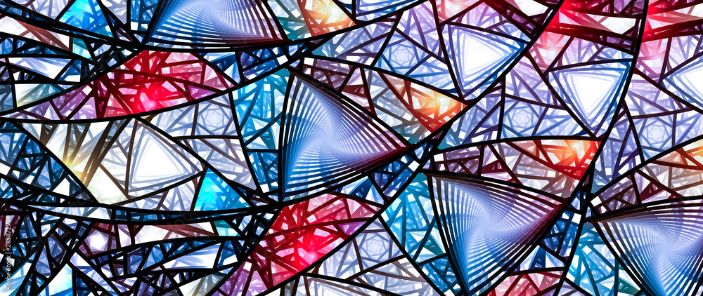 Colorful glowing stained glass triangular pattern Stock Illustration ...