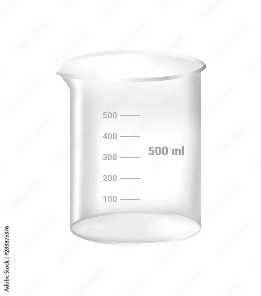Vector realistic illustration of 3d chemical empty beaker without ...