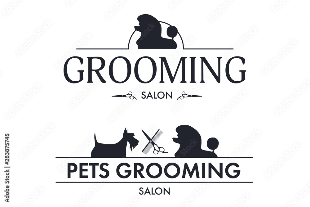 Set Of Logo For Pet Styling And Grooming Shop Hair Salon Pet Store