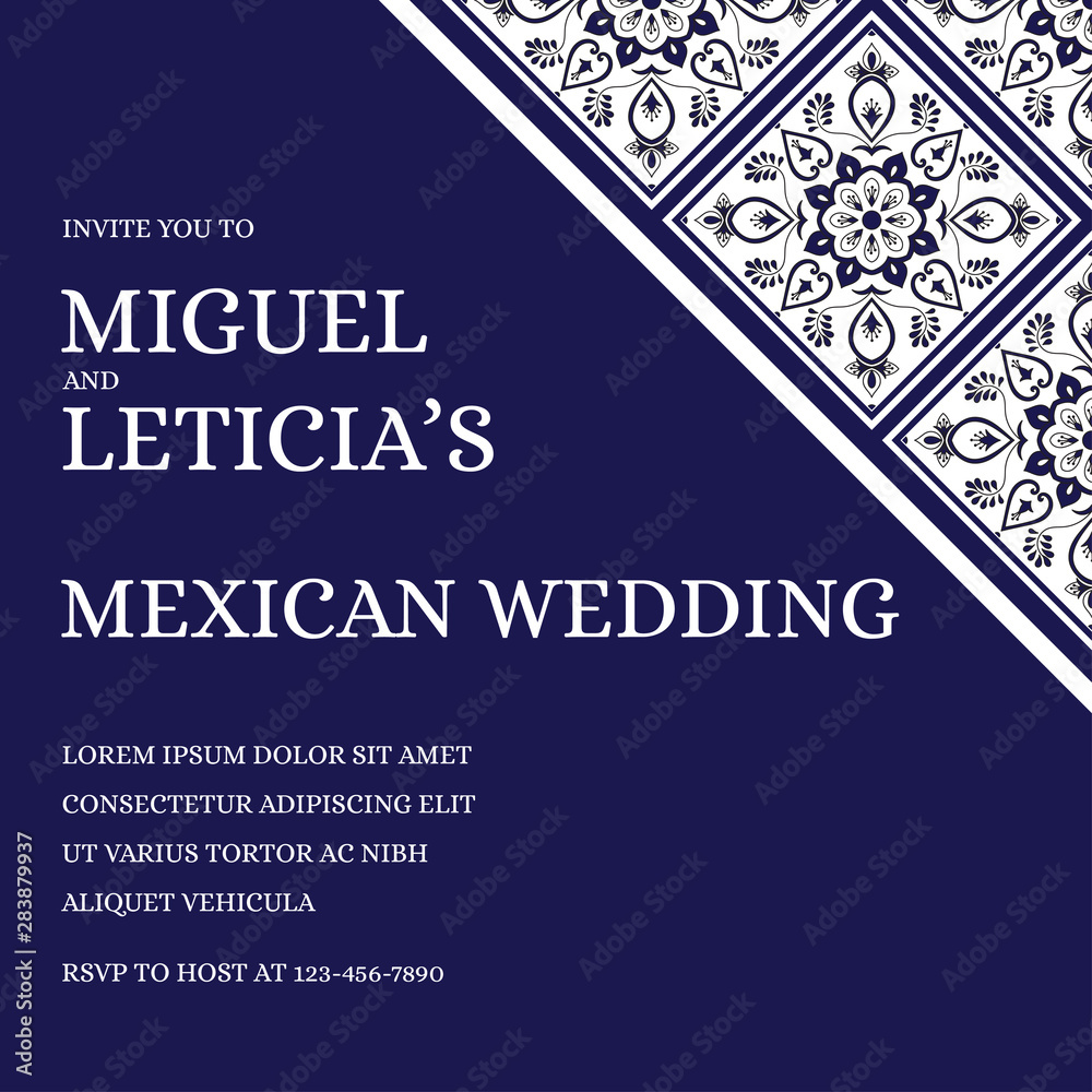 Traditional mexican wedding invite card template vector. Vintage floral ...