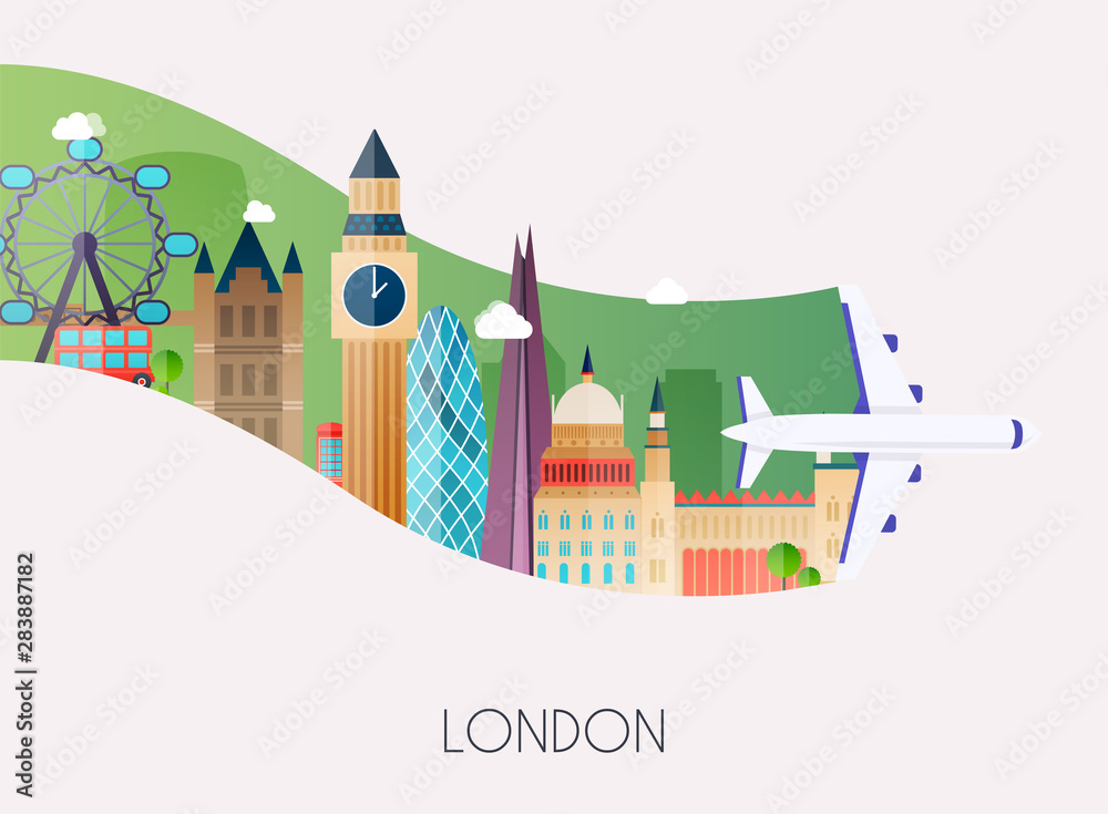 Travel to London. Traveling on airplane, planning a summer vacation ...