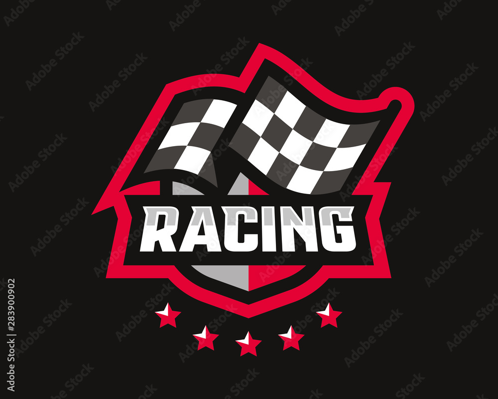 Racing Logo Design Checkered Finish Flag Emblem Template Editable For