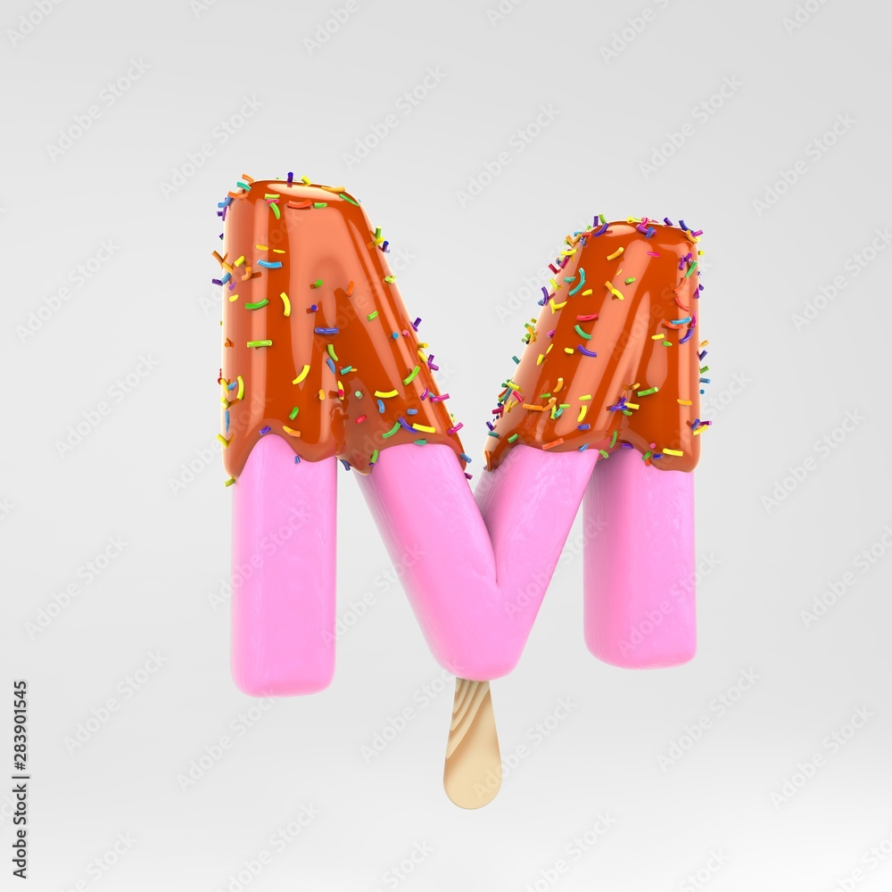 Ice cream letter M uppercase. Pink fruit popsicle font with caramel and ...