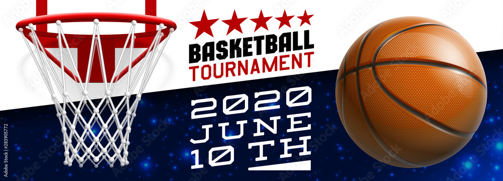 Basketball modern sports poster design banner with 3d realistic shiny ...