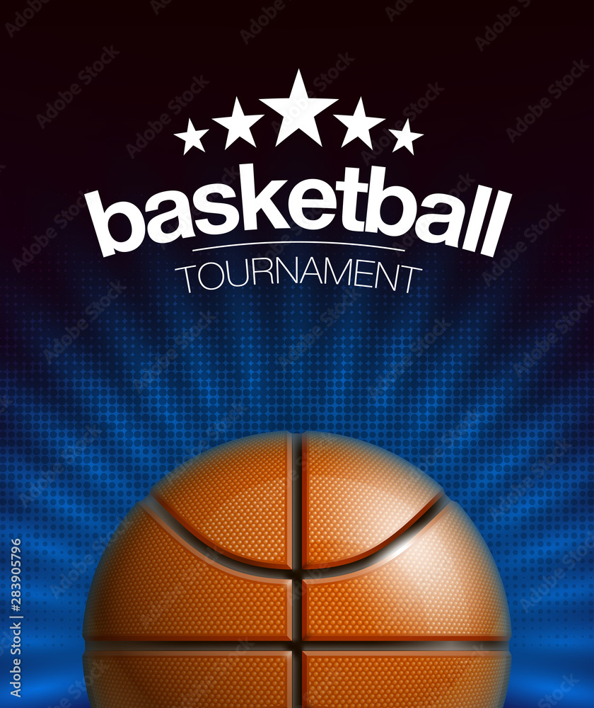 Basketball modern sports poster design banner with 3d realistic shiny ...