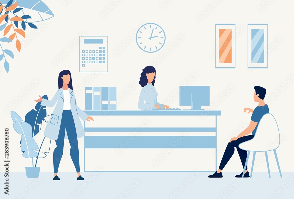 Situation in Hospital Hall at Reception Desk Stock Vector | Adobe Stock