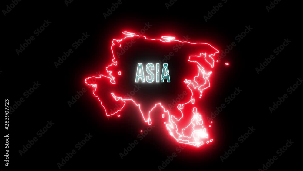 neon map of Asia continent. Shiny, glow light outline of Asian ...