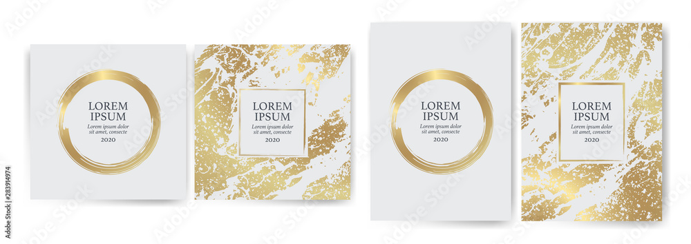 Set of design templates with golden texture background and gold strokes ...
