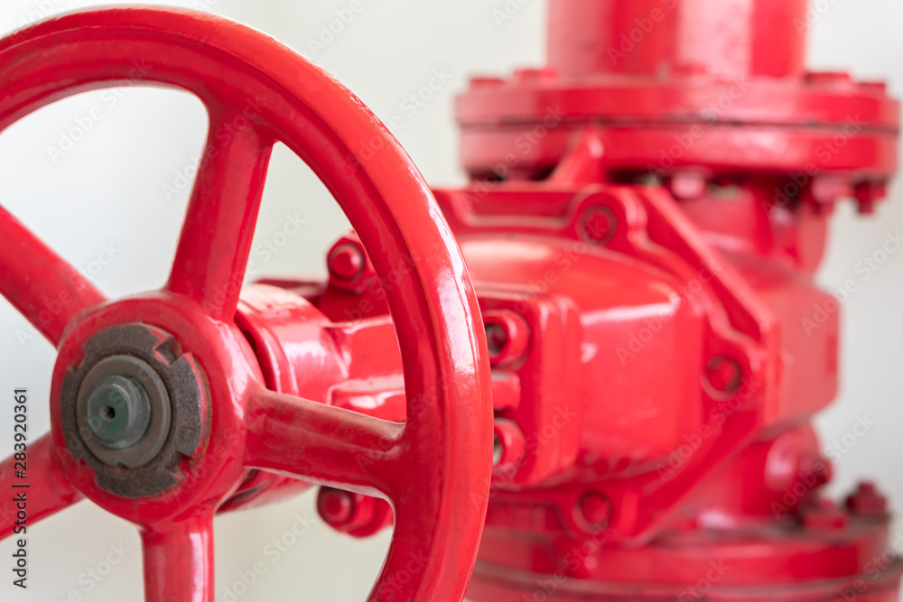 Big Red valve of water pipe connection, industry pipeline gas wheel ...
