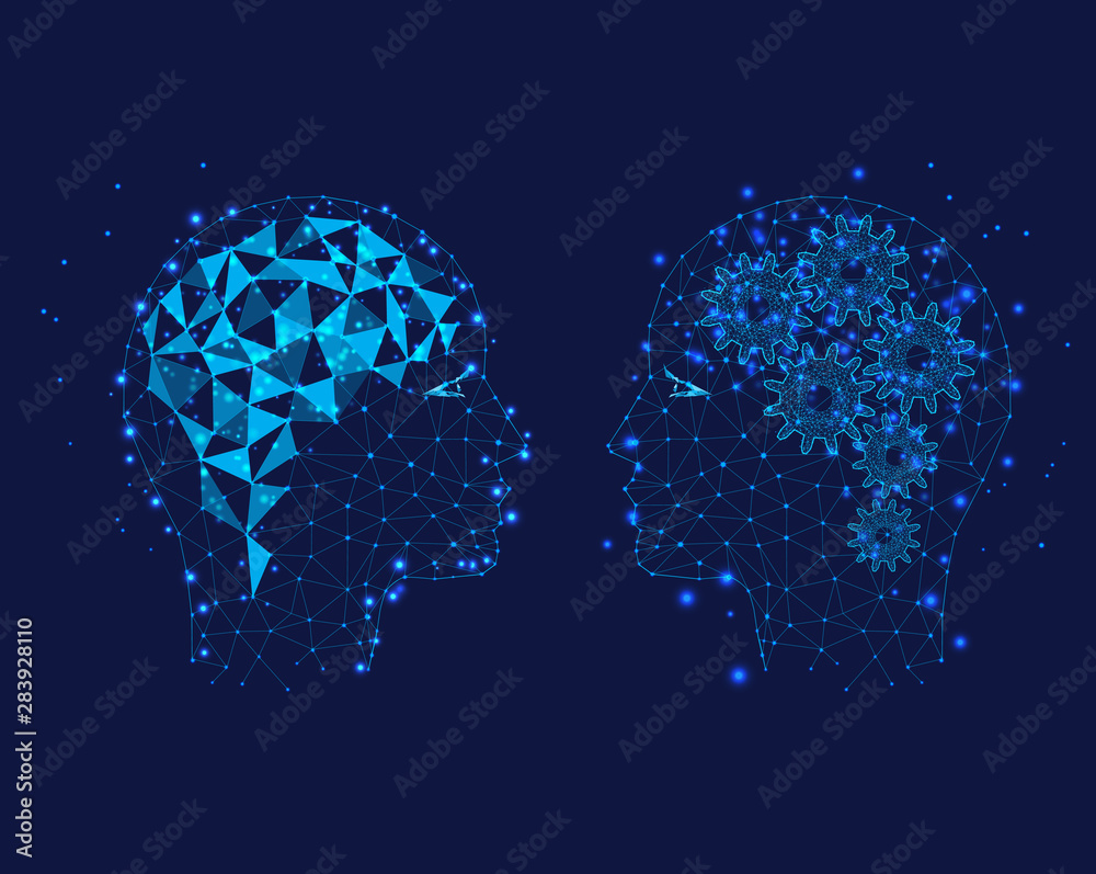 Gear wheels and brain, rational and creative thinking people. Concept ...