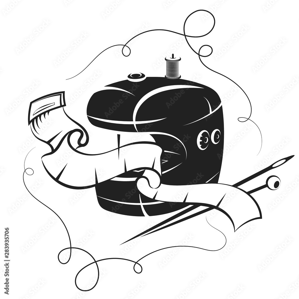 Cutting And Sewing Symbol Of Electric Sewing Machine Stock Vector