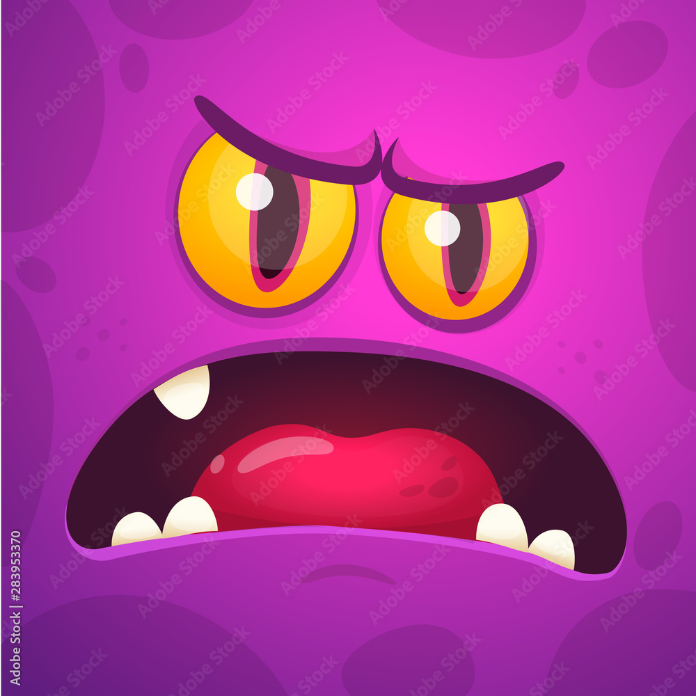 Funny cartoon monster face. Vector Halloween monster square avatar ...