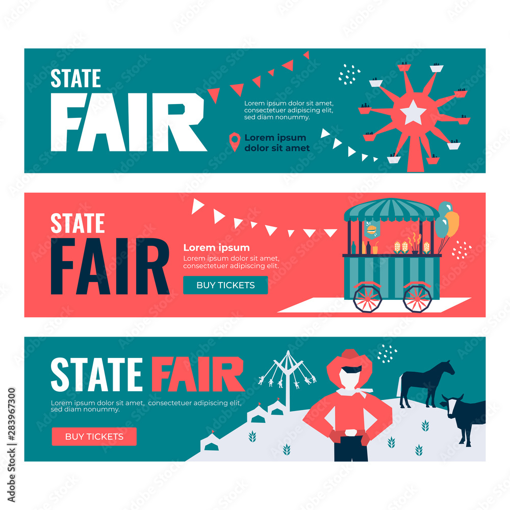 Vector illustrations of State Fair. Set of Banners with Buy Tickets ...
