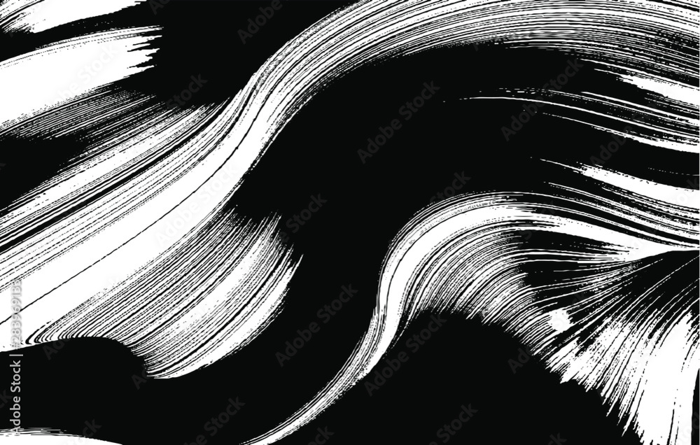 Monochrome curved lines and brush strokes Texture. Abstract distressed ...