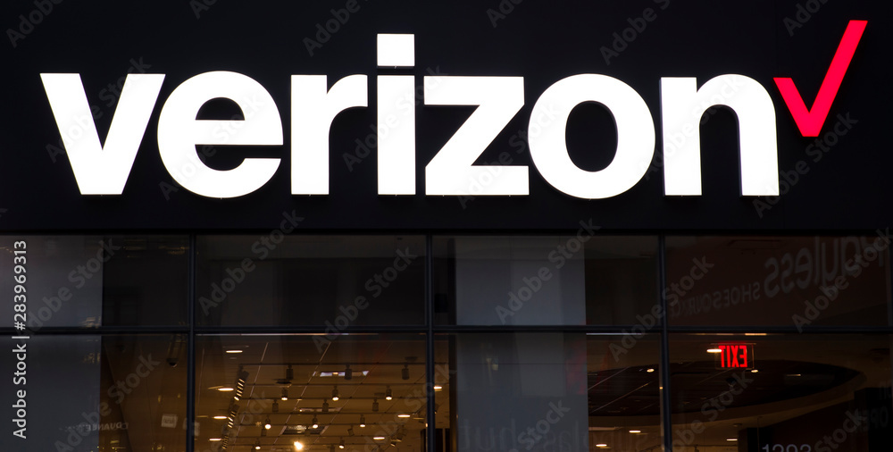 Detail of the Verizon store in New York City. Verizon is a large ...