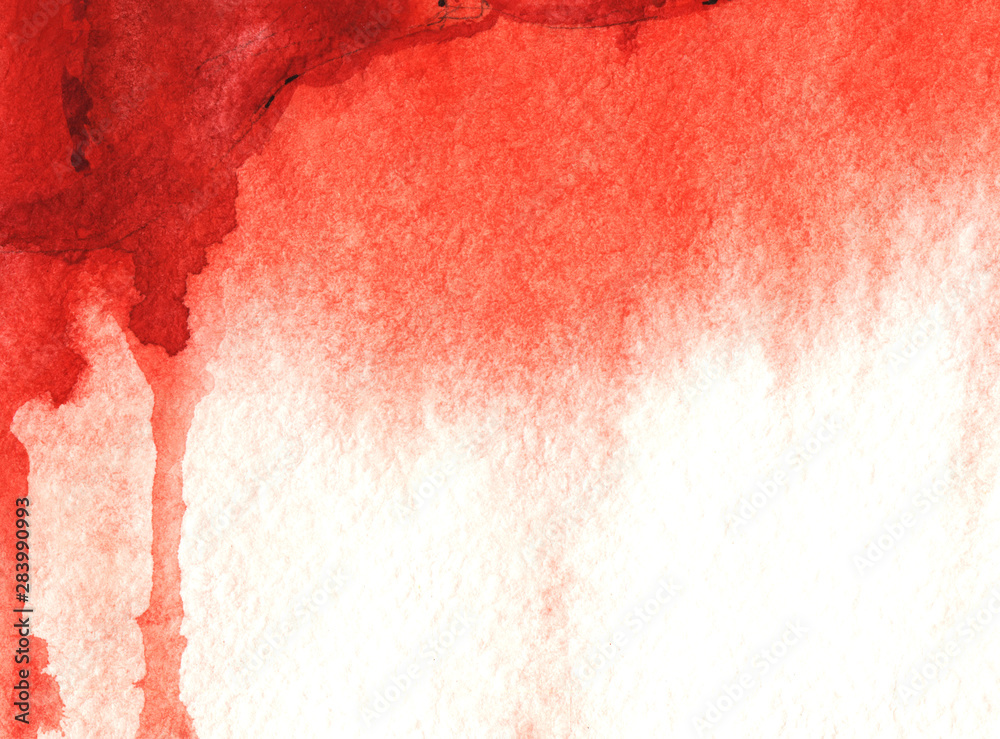 Abstract watercolor background. Red and white backdrop with blood-red ...