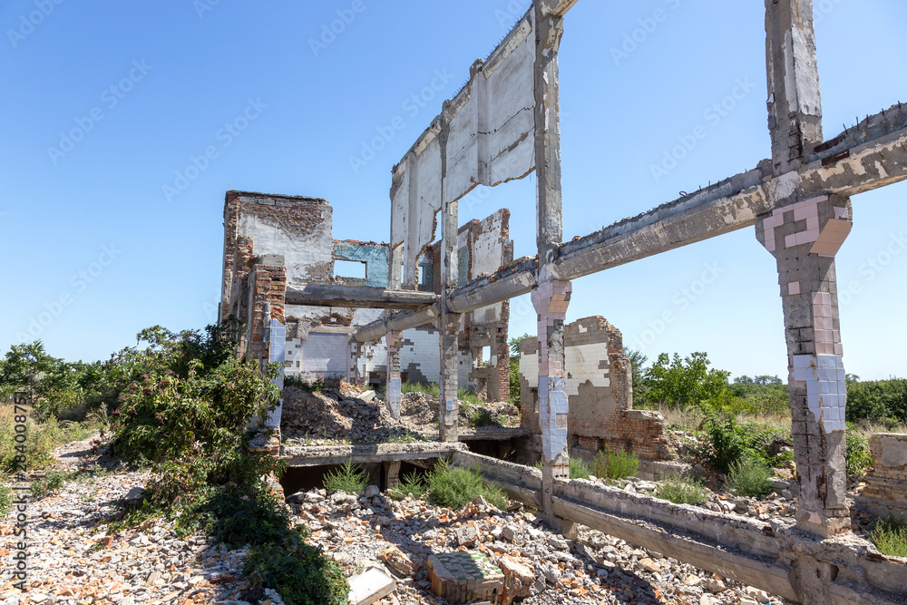 Ruined house. Remains of old houses. Apocalypse. Abandoned city. City ...