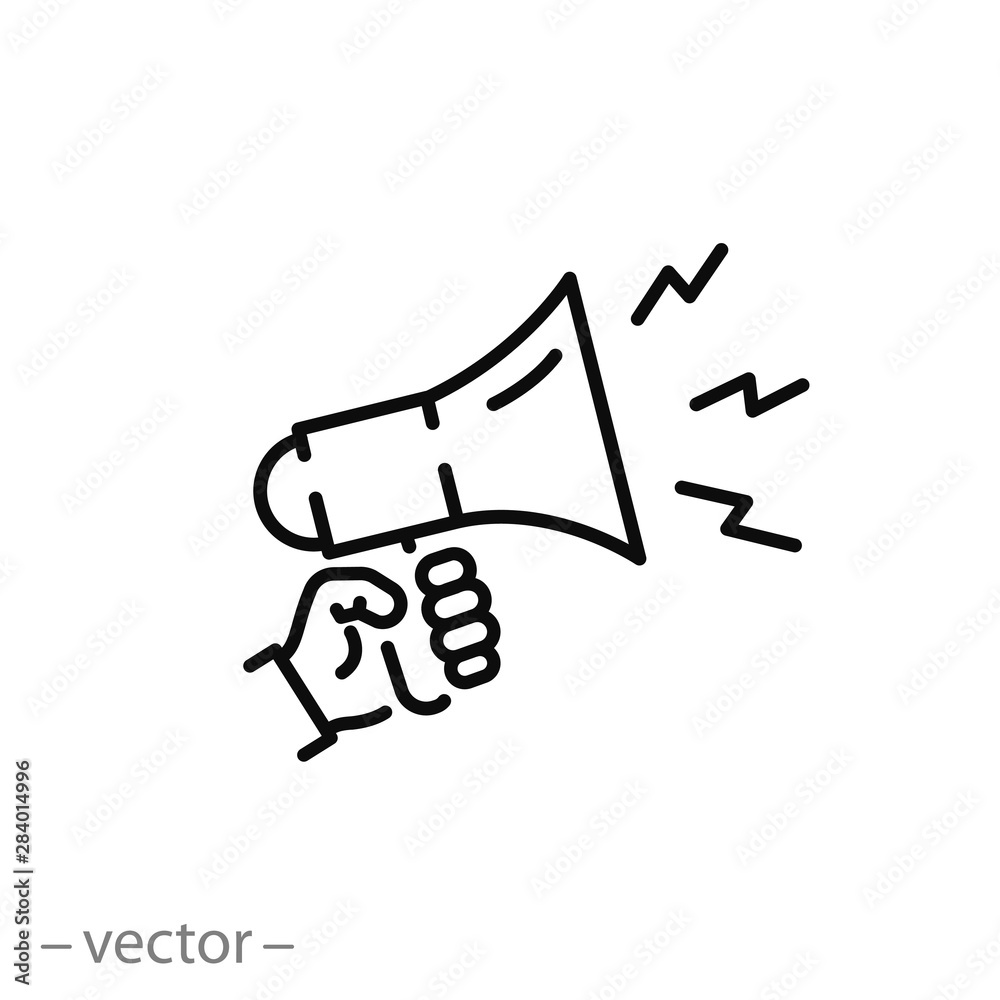 public announcement icon, bullhorn, shout propaganda in horn, public ...